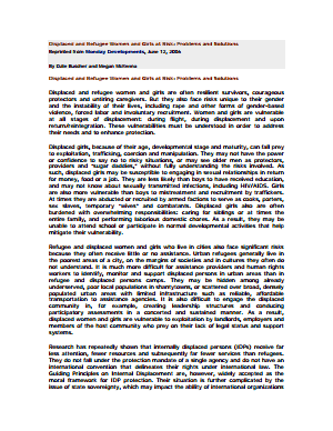 Displaced and Refugee Women and Girls at Risk: Problems and Solutions ...