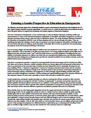Ensuring a Gender Perspective in Education in Emergencies | Women's ...