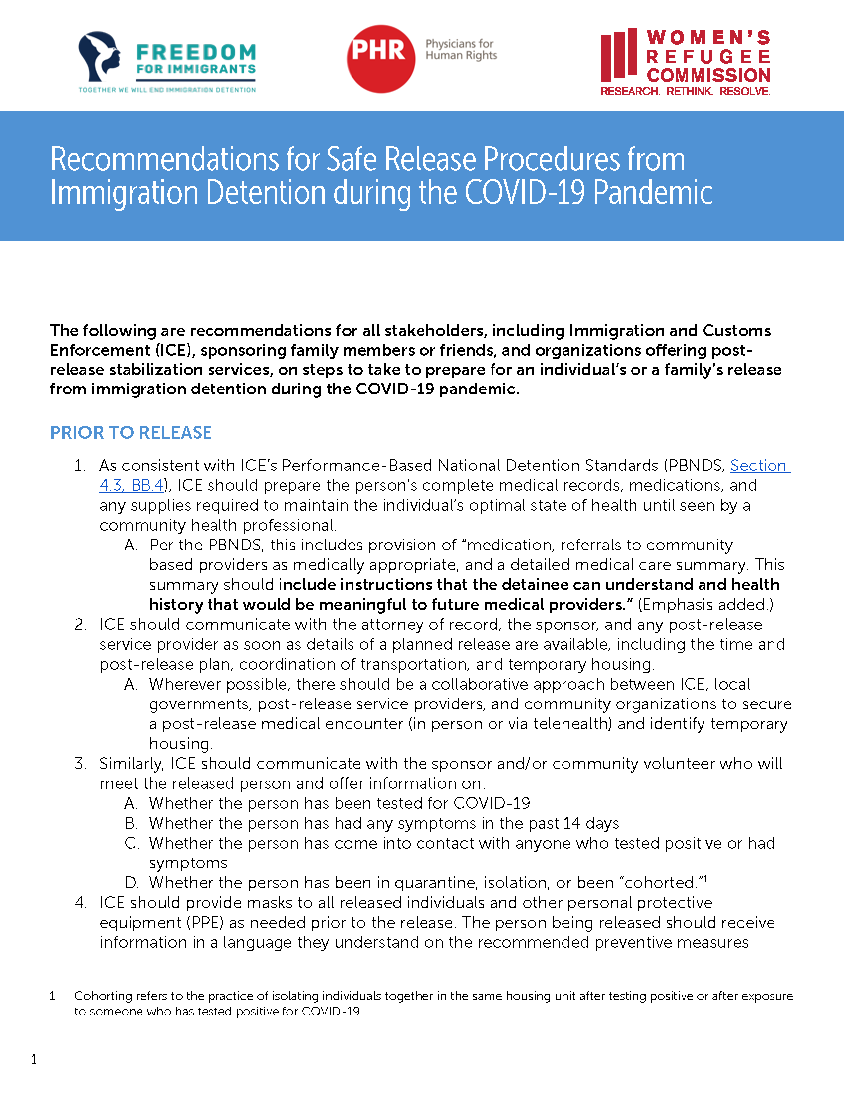 Recommendations for Safe Release Procedures from Immigration Detention ...