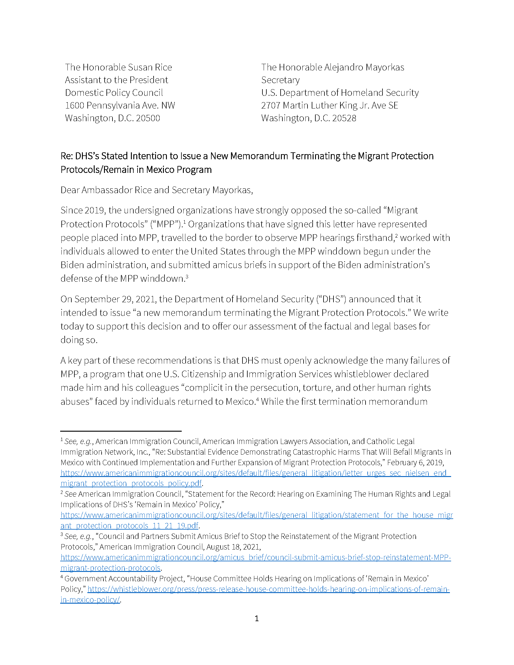 Coalition Letter on US Department of Homeland Security's Stated ...