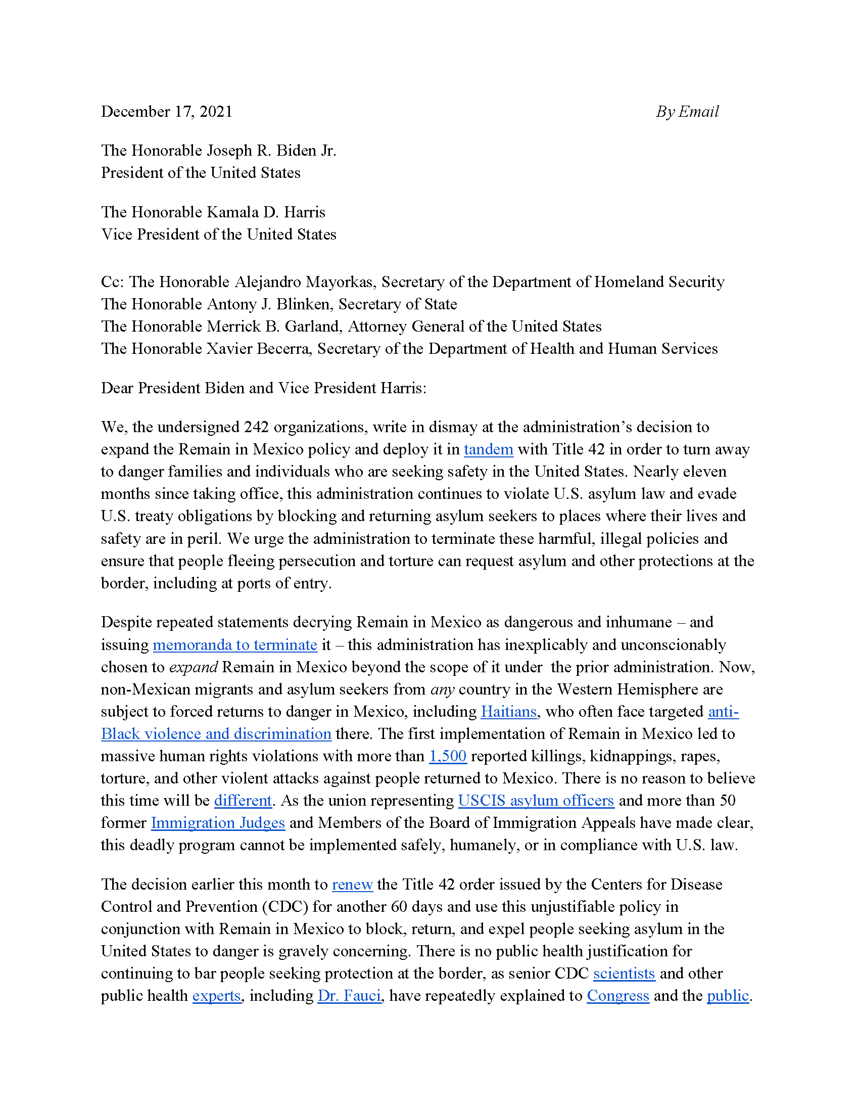 Letter to DHS and ICE To Recognize Immigrant Communities Deserve Safety ...