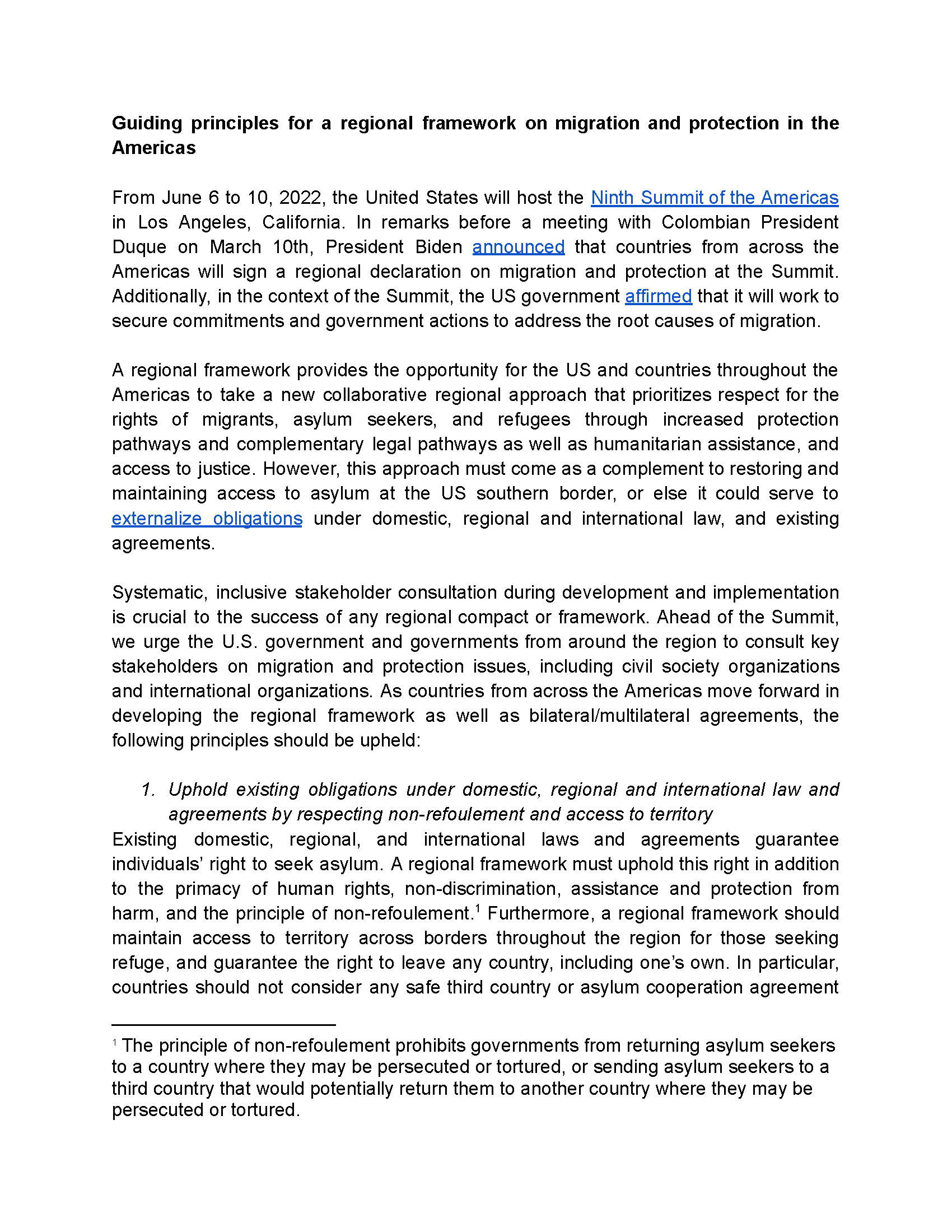 Guiding Principles for a Regional Framework on Migration and Protection ...