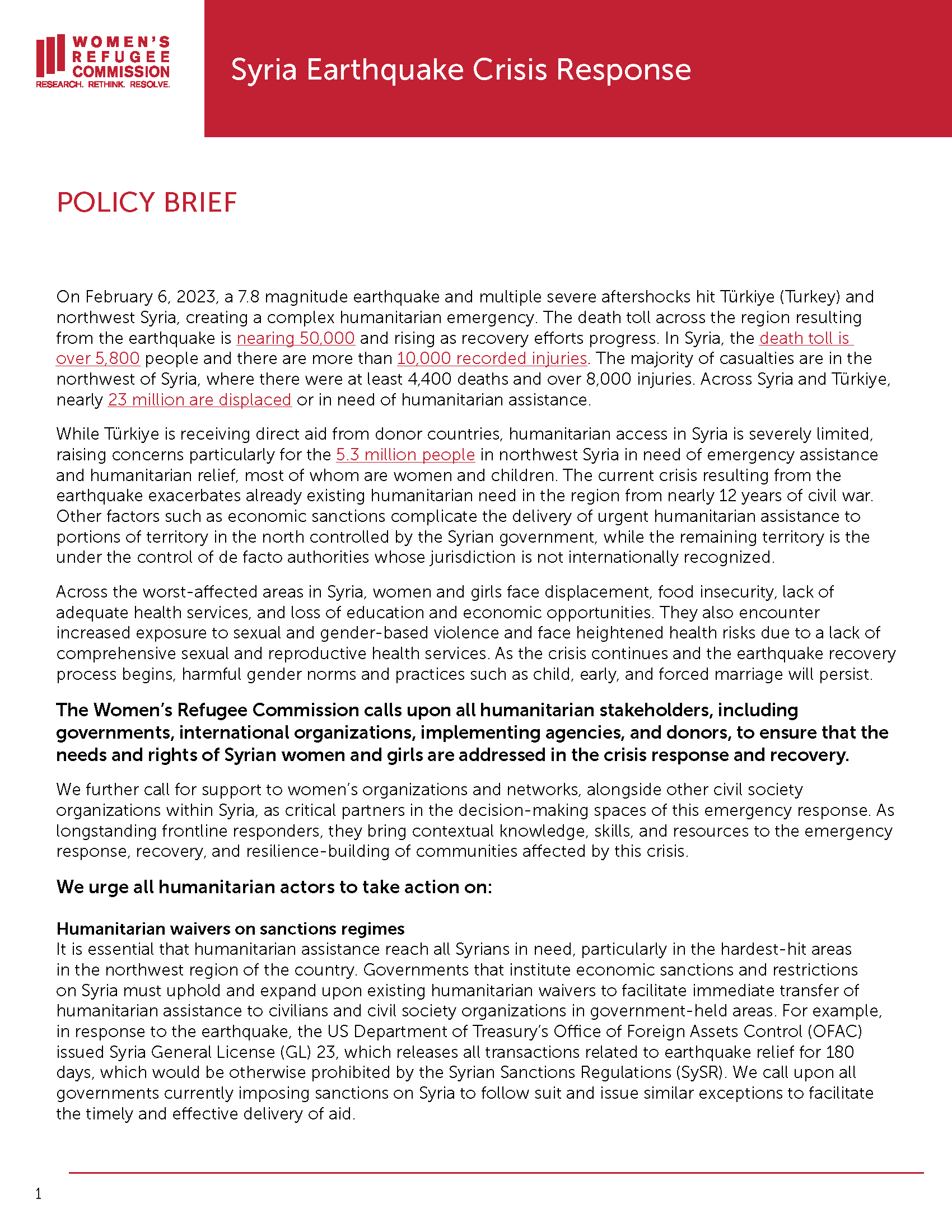 Gender Equality | Women's Refugee Commission