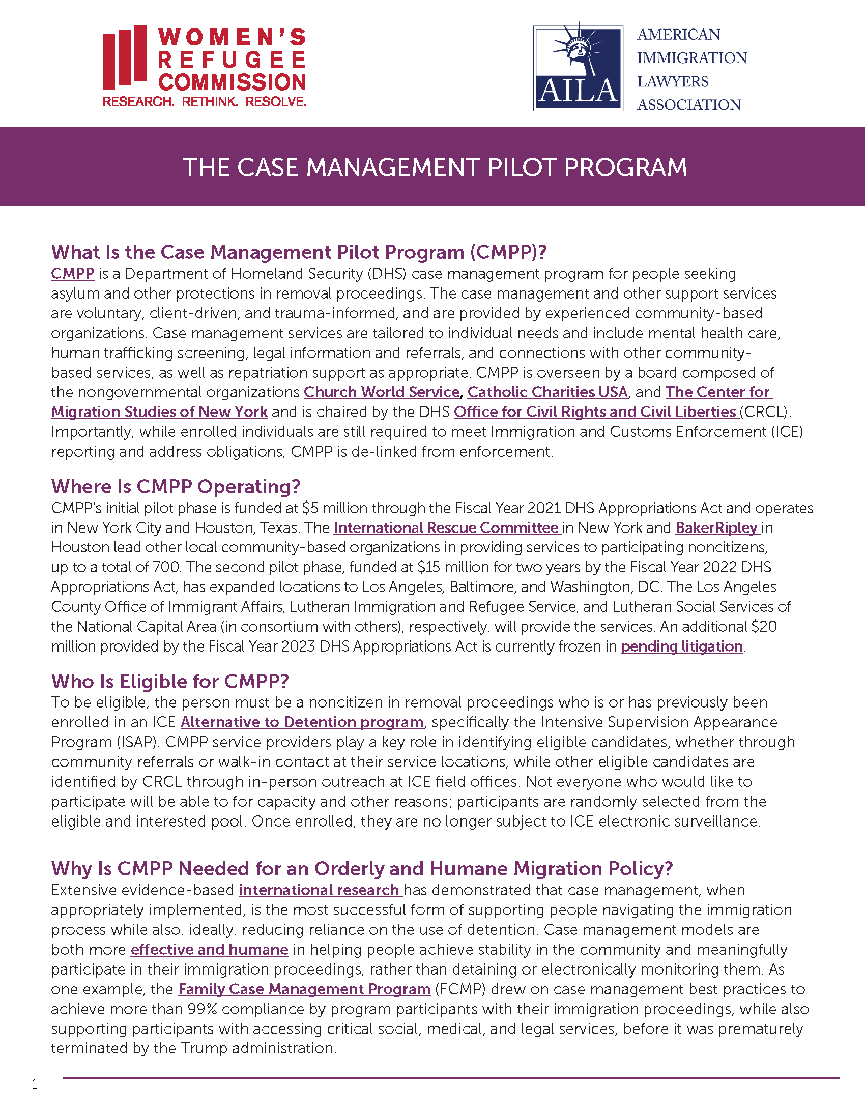 The Case Management Pilot Program | Women's Refugee Commission