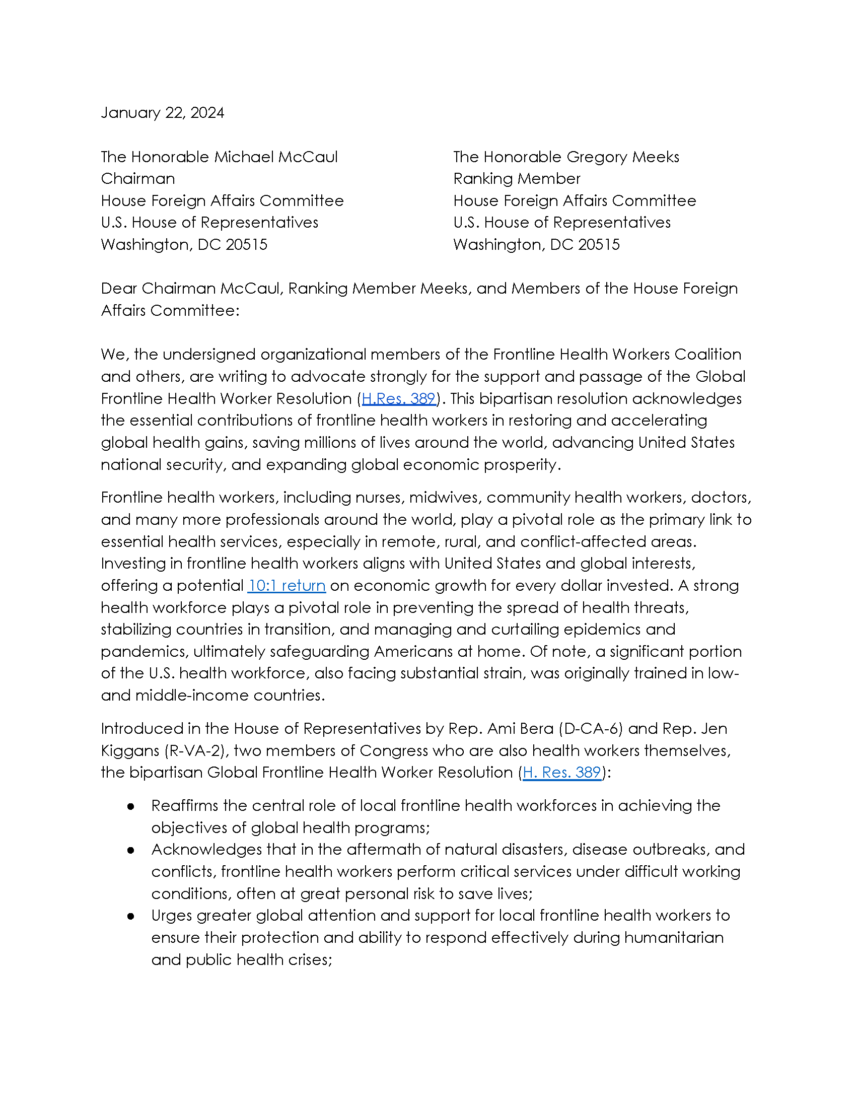 Letter in Support of the Global Frontline Health Worker Resolution ...