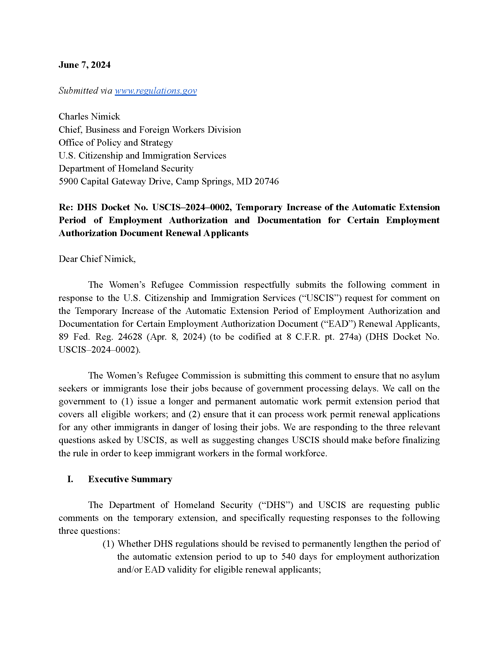 WRC Provides Recommendations to DHS and USCIS on Temporary Final Rule ...