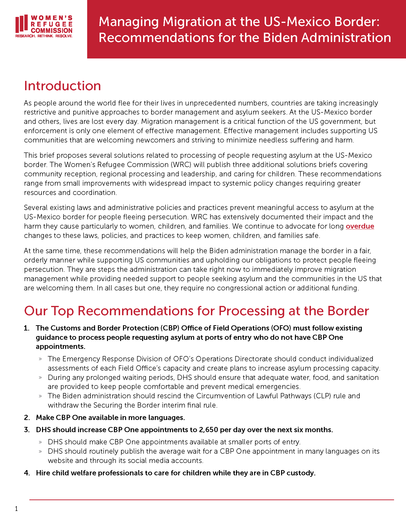 Managing Migration at the US-Mexico Border: Recommendations for the Biden Administration | Women ...